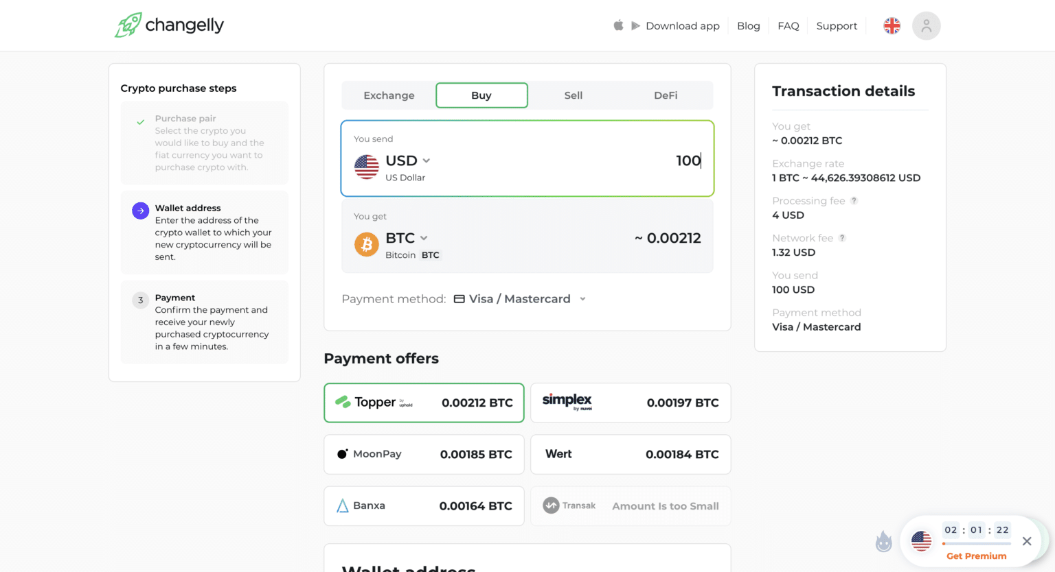 How to Buy Crypto on Changelly via Topper by Uphold