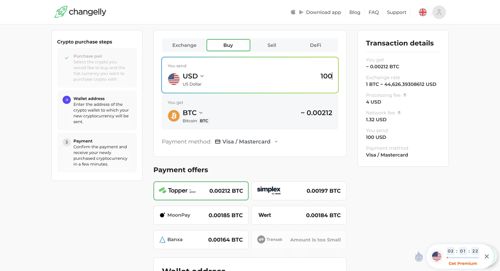 How to Buy Crypto on Changelly via Topper by Uphold